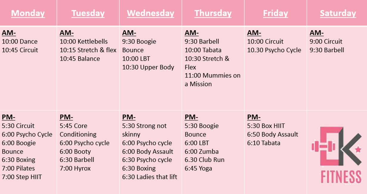 Gym Class Timetable – EK Fitness Cheadle