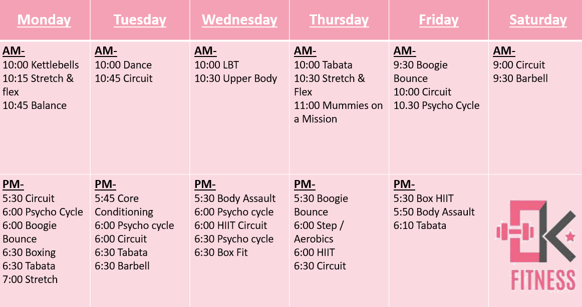 Gym Class Timetable – EK Fitness Cheadle